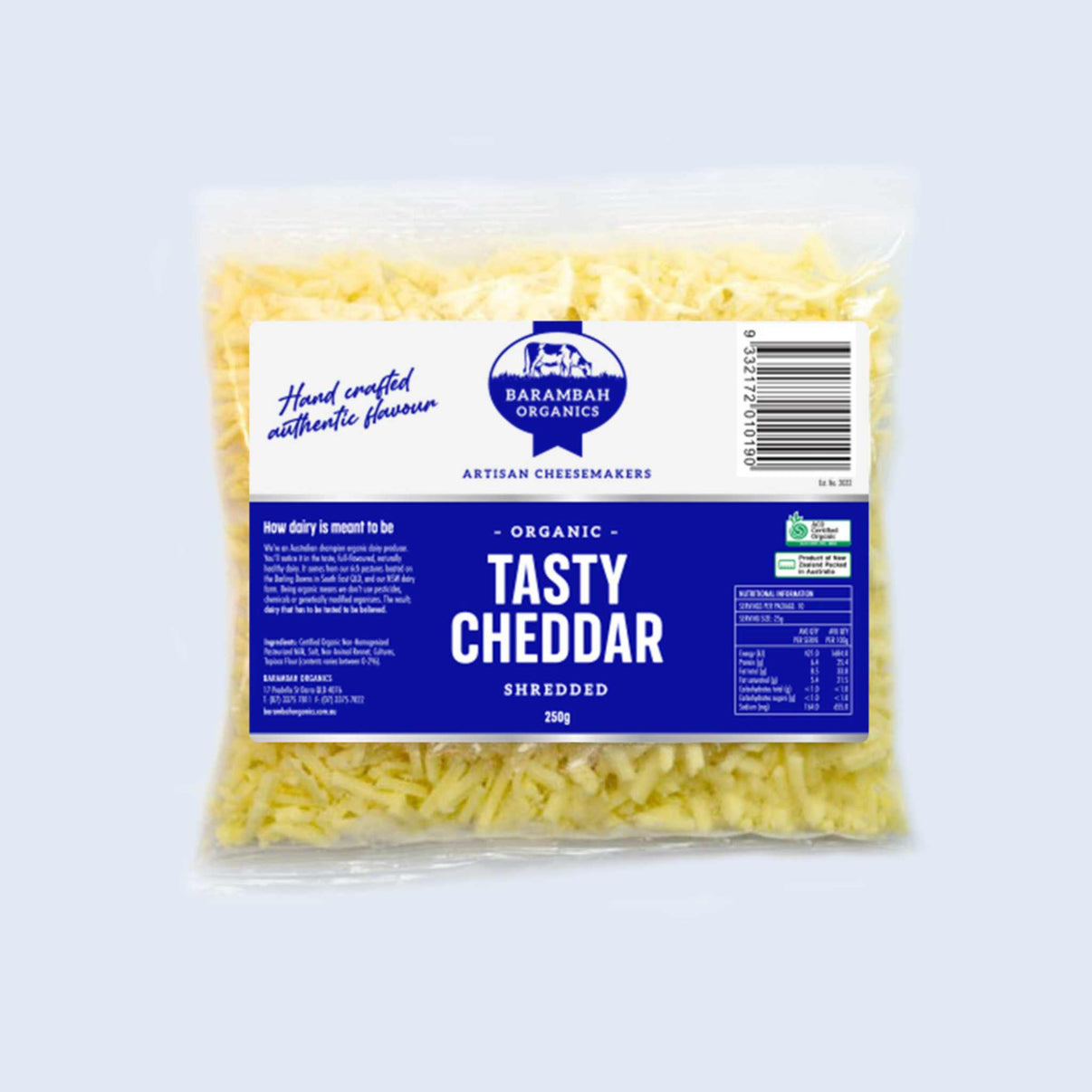 Barambah Organic Cheddar Cheese Shredded 250g – Organicbox